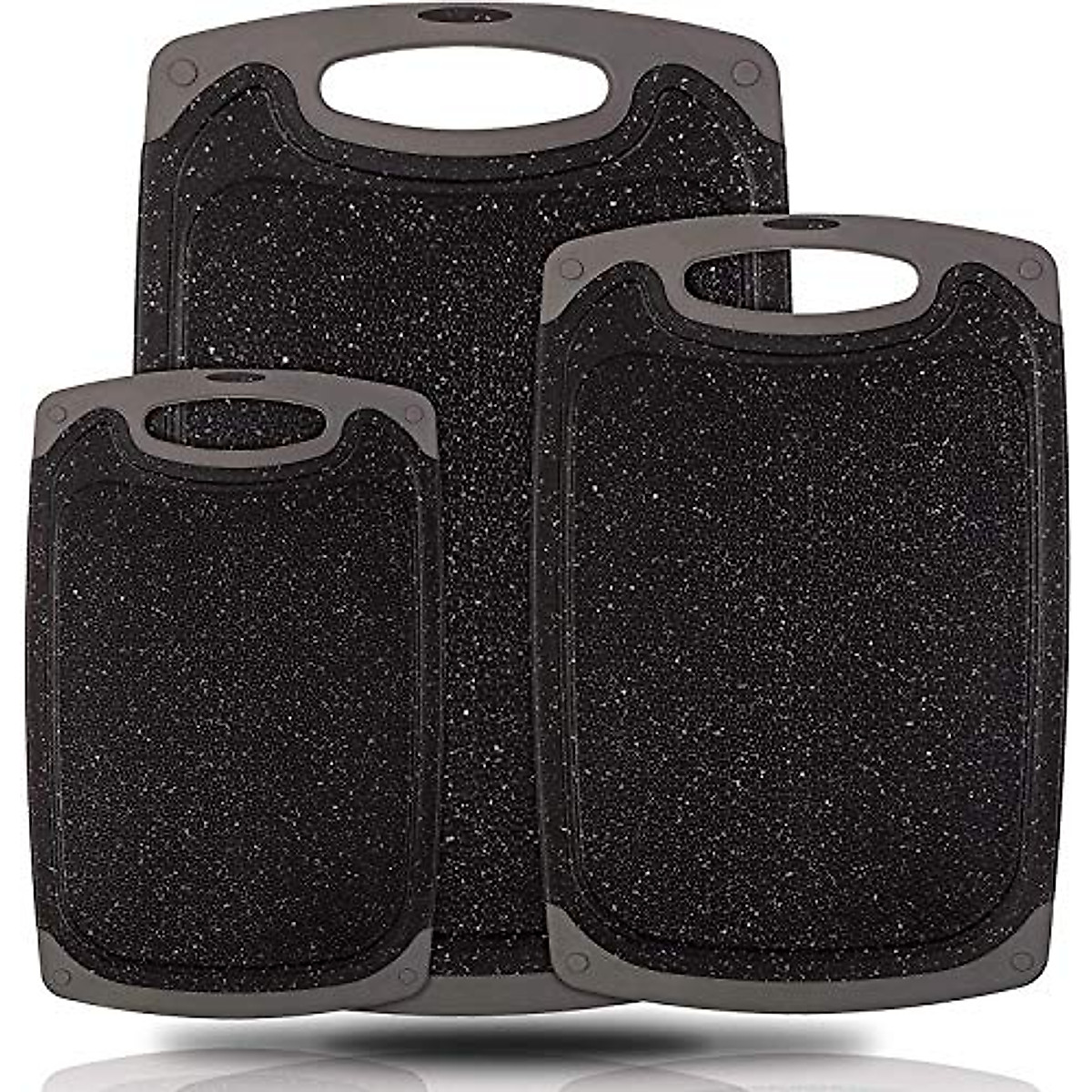 Cutting Board Set for Kitchen- Reversible Cutting Boards 3pcs, BPA Free non-porous Juice Grooves, Easy Grip Handle Black Marble Granite Color Cutting board, Dishwasher Safe