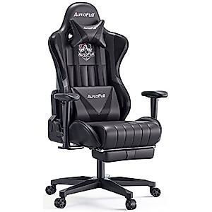 AutoFull C3 Gaming Chair Office Chair Ergonomic Computer Gaming Chair PU Leather with Headrest and Lumbar Support High Back Adjustable Racing Gaming Chair with Footrest(Black)