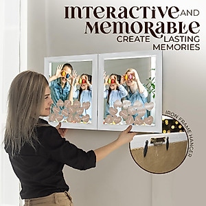 Elegant Wedding Guest Book Alternative - Wedding Guest Book Frame of Pinewood - Foldable Guest Book Wedding Reception Alternative w/2-Photos Space, Stand, Hanger, 100 Wooden Hearts & Box for Any Event