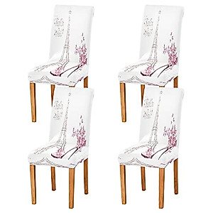 xigua Eiffel Tower and High Heels Surrounded by Butterflies Chair Covers for Dining Room Stretch Chair Slipcovers Removable Washable Anti-dust Kitchen Chair Cover Decorative Seat Protector Set of 4