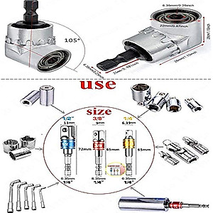 3Pcs 1/4" 3/8" 1/2"Hex Socket Adapter Drill Bits Set,Impact Grade Socket Wrench Adapter Extension Set,105°Right Angle Drill Bit Adapter Attachment 1/4" Drive Hex Magnetic Bit Socket Screwdriver Drill