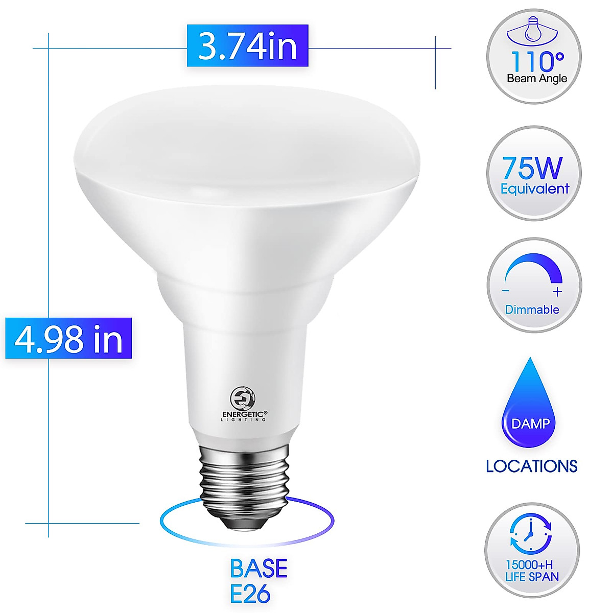 Energetic 6 Pack 75W BR30 LED Recessed Light Bulb, Dimmable, 900 Lumens, 2700K Soft White, E26 Base, Indoor Flood Light for 5/6 Inch Cans, UL Listed