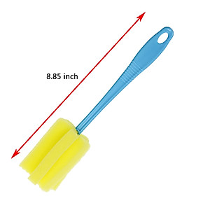 Mini Skater 6Pcs Sponge Cleaning Brush Long Plastic Handle Feeding Bottle Milk Bottle Cleaner Cup Cleaning Brush for Glass Winebottle Coffee Tea Glasses Pot Water Bottle,Random Color