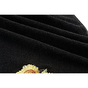Quera 2 Pack Black Sunflower Hand Towels 100 Percent Cotton Embroidered Premium Luxury Decor Bathroom Decorative Dish Set for Drying, Cleaning, Cooking, 13.7'' x 28.7''Yellow