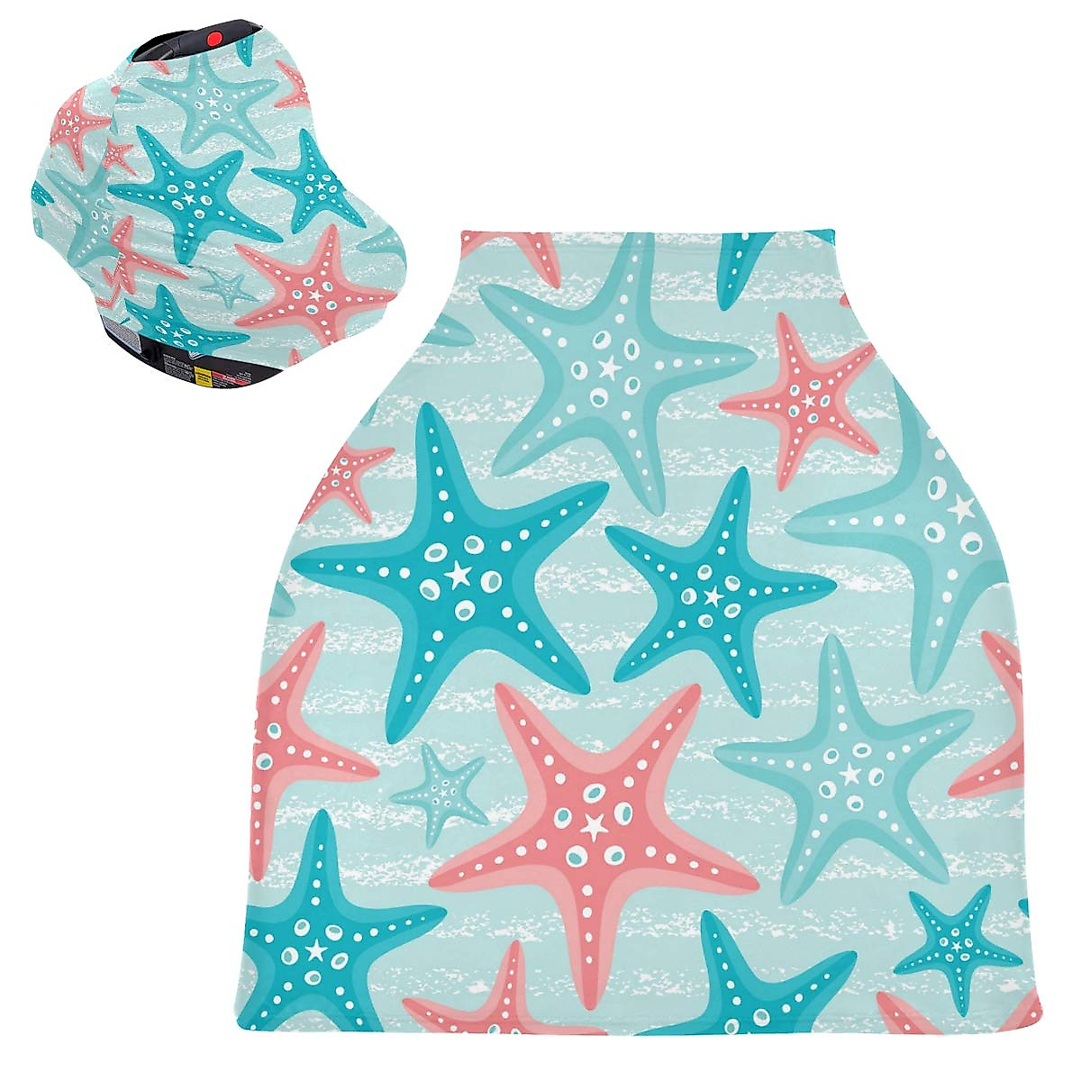 Nautical Ocean Starfish Baby Car Seat Covers, Nursing Cover Breastfeeding Scarf Soft Breathable Stretchy Coverage, Infant Stroller Cover for Boys Girls