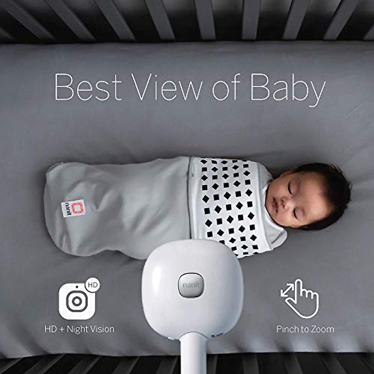 Nanit Plus - Smart Baby Monitor and Wall Mount: Camera with HD Video & Audio - Sleep Tracking - Night Vision - Temperature & Humidity Sensors and Two-Way Audio