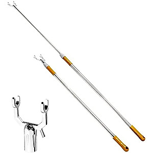 Extended Long Reach Stick Pole with Hook 63" Telescopic Garment Reaching Stick Adjustable Reaching Pole for Ceiling, Garment Blind Window