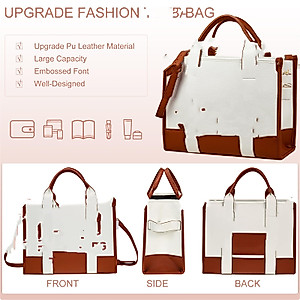 MUMEE Tote Bag For Women, The Leather Tote Bag with Zipper Shoulder Crossbody Handheld Bag for Work Office Travel (WhiteBrownA)
