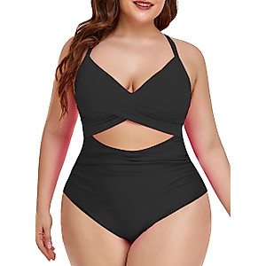 Eomenie Women's One Piece Swimsuits Tummy Control Cutout High Waisted Bathing Suit Wrap Tie Back 1 Piece Swimsuit Black