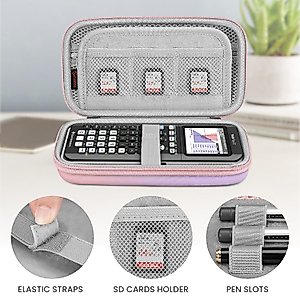 Fintie Graphing Calculator Carrying Case for Texas Instruments TI-Nspire CX II CAS/Tl-Nspire-CX-ll, TI-84 Plus CE/TI-84 Plus Color Graphing Calculators - with Mesh Pockets, Pen Slots (Pink)