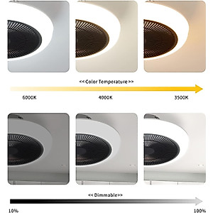 HJGBRC Modern Ceiling Fan with Lights, 18'' Low Profile, 3-Speed, Reversible, Quiet, Remote Control, 3 Color, Enclosed, Indoor, LED, Black, HJGBRC-FSDH-001