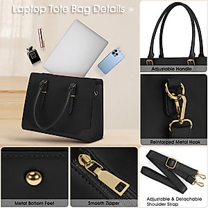 Laptop Bag for Women 15.6 Inch Laptop Tote Bag Large Capacity Work Bag Waterproof Leather Office Briefcase Lightweight Business Computer Tote Bag Fashion Shoulder Bag Handbag Black