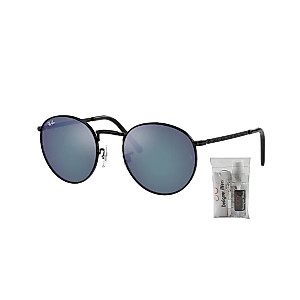 Ray-Ban RB3637 002/G1 47MM Black/Blue Round Sunglasses for Men for Women + BUNDLE with Designer iWear Kit