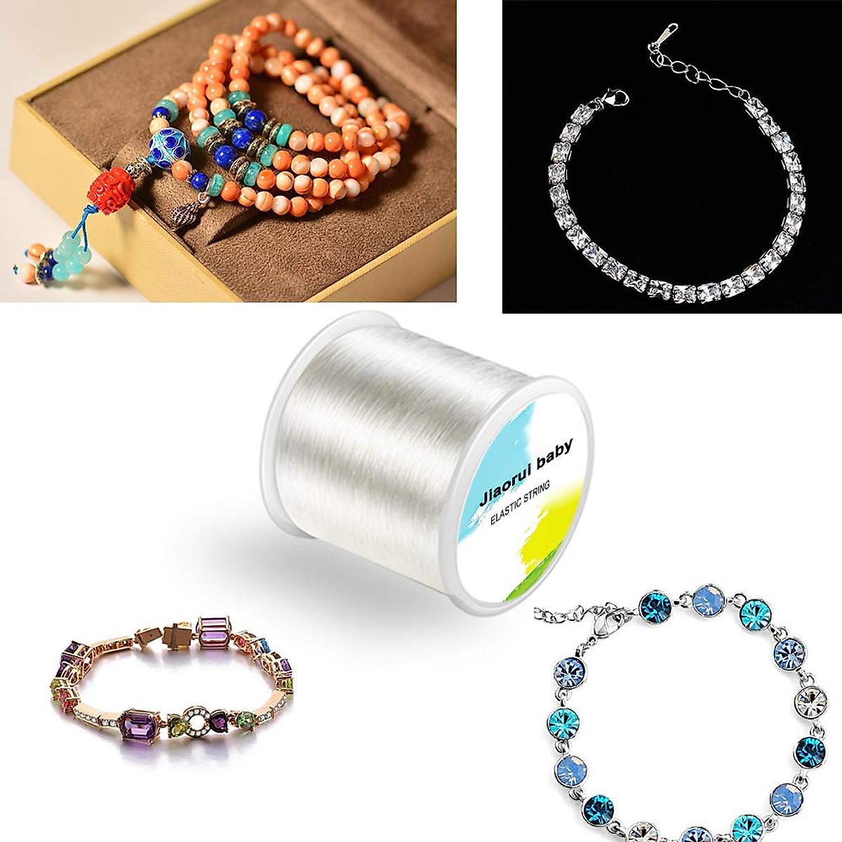 320 FT Jewelry Cord, Elastic Bracelet Rope Crystal Beading Cords, Transparent and Shiny Elastic Beaded Line, Can Easily Pass Through Beaded Jewelry, Suitable for DIY Jewelry Making, Bracelet Making