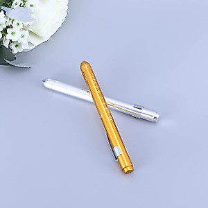 2pcs Penlight with Pupil Gauge, LED Penlight for Nurses, Reusable Medical Pen Light with Pupil Gauge and Ruler for Student Doctors, Yellow+ Silver