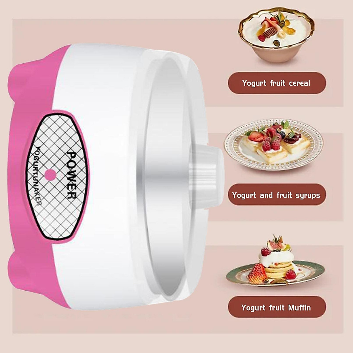 Yogurt Maker Machine, Greek Yogurt Maker, 1 Quart Capacity, Stainless Steel Inner Pot, Easy to Use, Handmade Food Gadget, for Home Organic Yogurt (pink)