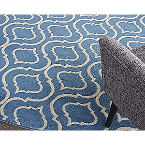 Nourison Jubilant Trellis Blue 8' x Round Area -Rug, Easy -Cleaning, Non Shedding, Bed Room, Living Room, Dining Room, Kitchen (8 Round)