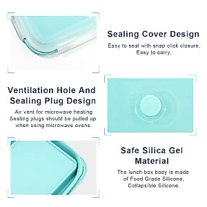 Collapsible Silicone Food Storage Containers with Lids, Set of 4 Rectangle Bowls for Travel Camping Organization, Flat Box Stacks, RV Kitchen Accessories Must Haves, BPA Free, Microwavable, Blue