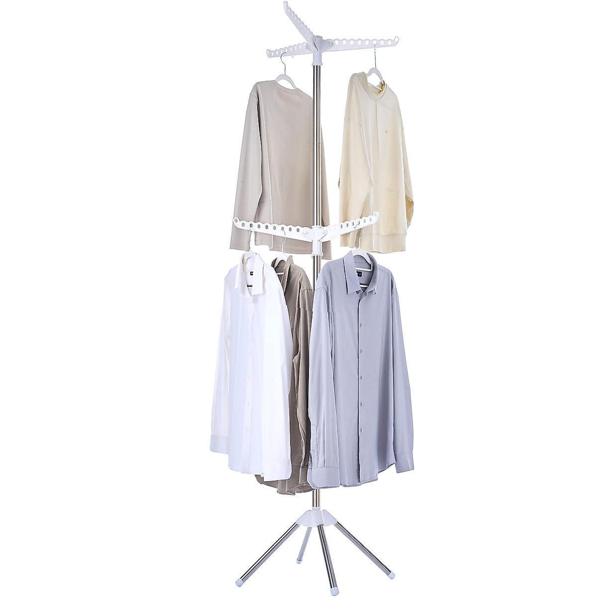 CASAMAYA Clothes Drying Rack Foldable, 74.8 inch 2 Tier Laundry Drying Rack with Rotating Clothes Rail for 54 Pieces of Clothes, Space Saving, Indoor, Stainless Steel, White and Silver CDR002W01