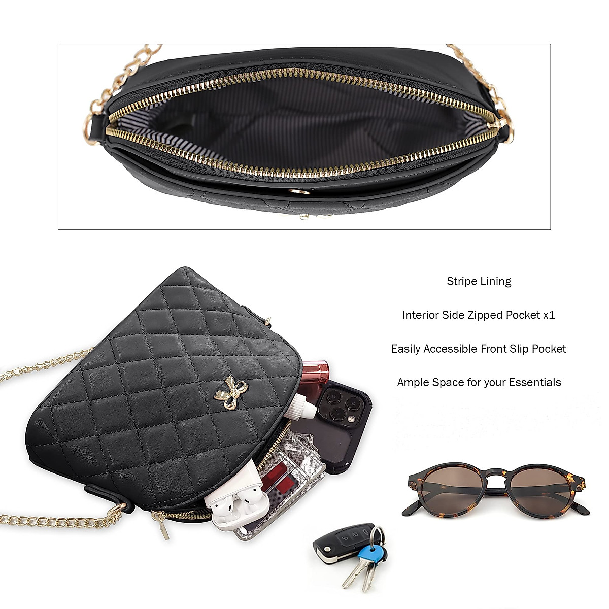Emperia Small Cute Faux Leather Dome Series Crossbody Bags Shoulder Bag Purse Handbags for Women Alice Quilted Black