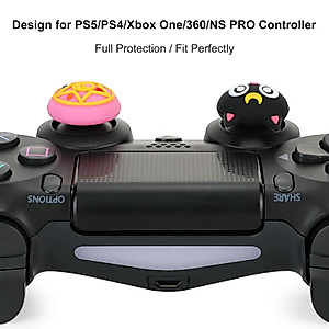 Owngen Cute Anime Thumb Grip Caps for PS5/PS4/Xbox One/360/NS PRO Controller, Soft Silicone Magic Anime Theme Analog Stick Thumbsticks Joystick Button Cover (Black Luna)