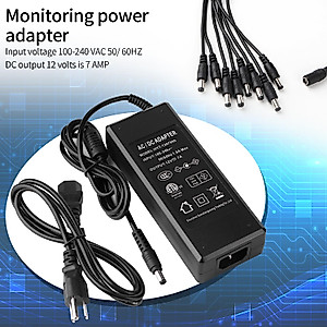 12V 7A CCTV Surveillance Video Power Supply Adapter + 1 to 8 Power Splitter & 110~240V AC 2.1mm Plug for Security Camera，LED Strip Light