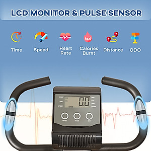 Soozier Folding Exercise Bike, 3-in-1 Recumbent Exercise Bike, Upright Workout Bike & Arm Resistance Bands, Adjustable Seat, 8-Level Magnetic Resistance, Black