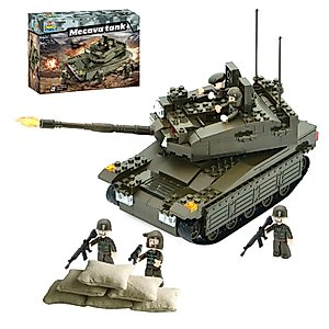 QLT Military Tank Building Blocks Set,Merkava WW2 Military Tank Armed Tank with 5 Soldier Figures,Toys Gift for Boys 8-12(343 Pcs)