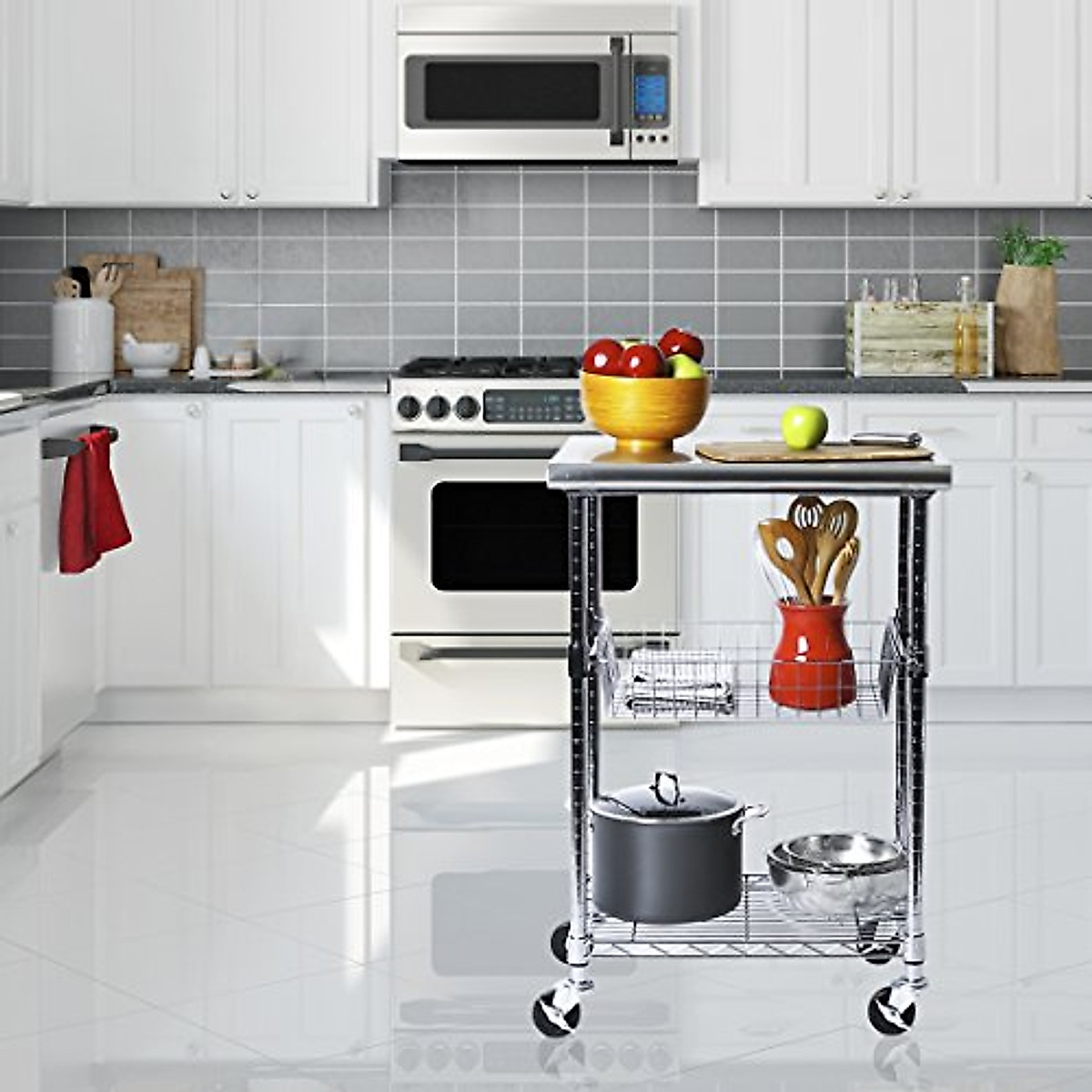 Seville Classics NSF Commercial Stainless Steel Top Work Table Island Utility Cart Prep Station, 78 for Restaurant, Kitchen, Warehouse, Garage, Hotel, Home, 55 Steel, 24" W x 20" D x 36" H