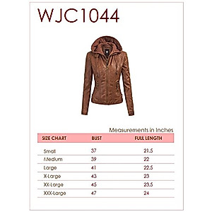 Made By Johnny MBJ WJC1044 Womens Faux Leather Quilted Motorcycle Jacket with Hoodie L BLACK