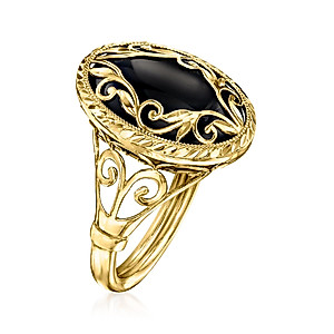 Ross-Simons Black Onyx Scrollwork Ring in 14kt Yellow Gold. Size 8