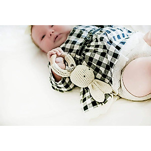 Natural Crochet Teether Toy Rattle for Baby Forest Friends Amigurumi Crochet Bunny Deer Fox on Natural Wooden Teething Ring Rattle and Beaded Pacifier Clip (Mama Bunny)