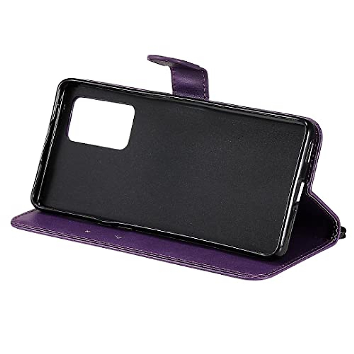 SATURCASE Case for Oppo Reno 6 Pro 5G, Classical PU Leather Flip Magnet Wallet Stand Card Slots Protective Cover with Hand Strap for Oppo Reno 6 Pro 5G (XD-Purple)