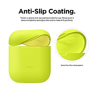 elago Skinny Case Compatible with AirPods 1 and Compatible with AirPods 2, Front LED Visible, Supports Wireless Charging, Anti-Slip Coating Inside [Neon Yellow]