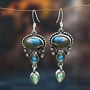 16.96 Cts Natural Labradorite Dangle Earrings For Women, Handmade Birthstone Jewelry Mother's Day Gifts For Mom Wife