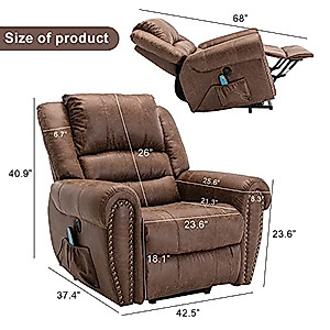 ANJ Large Power Lift Recliner Chairs with Massage and Heat Breathable Faux Leather Electric Lift Chairs for Elderly, Heavy Duty Big Man Recliners Power Reclining Chair with USB Port (Nut Brown)