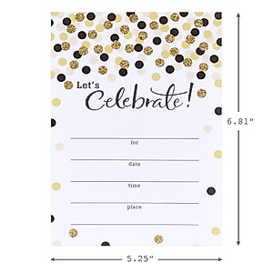 Hallmark Party Invitations (Let's Celebrate with Gold and Black Dots, Pack of 20)