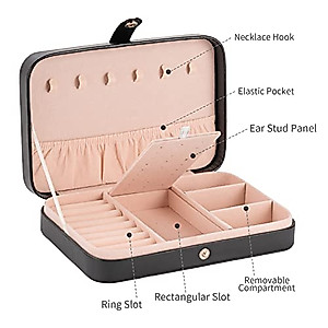 Smileshe Jewelry Box for Women Girls, PU Leather Small Travel Organizer Case, Portable Display Storage Holder Boxes for Rings Earrings Necklaces Bracelets