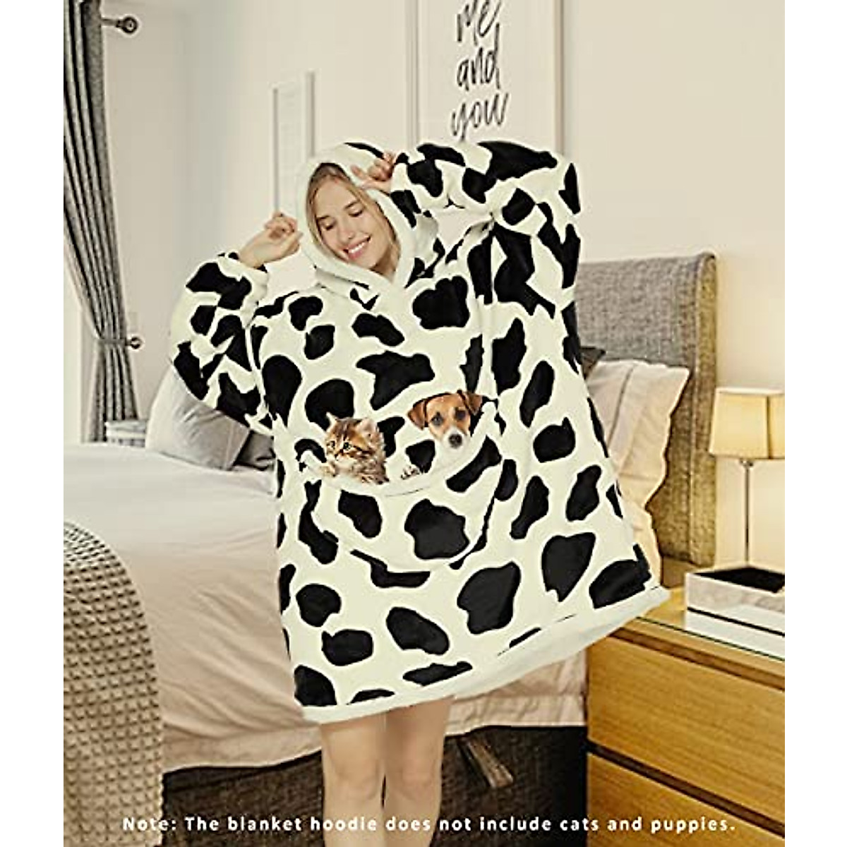 IamaCos Wearable Blanket Hoodie Cow Spot, Oversized Pullovers Sherpa Blanket Sweatshirt, Warm Cozy Throw Blanket, Thick TV Blanket for Women Men, Sofa Napping Working Camping Trip, One Size Fits All