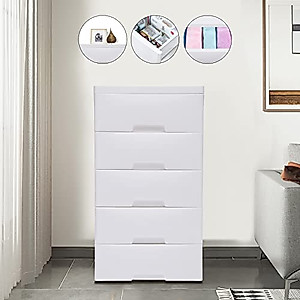 LYNICESHOP Plastic Dressers with 5 Drawer, Stackable Vertical Clothes Storage Tower, Bedroom Tall Small Chest Closet, Organizer Unit for Hallway Entryway, Home Furniture
