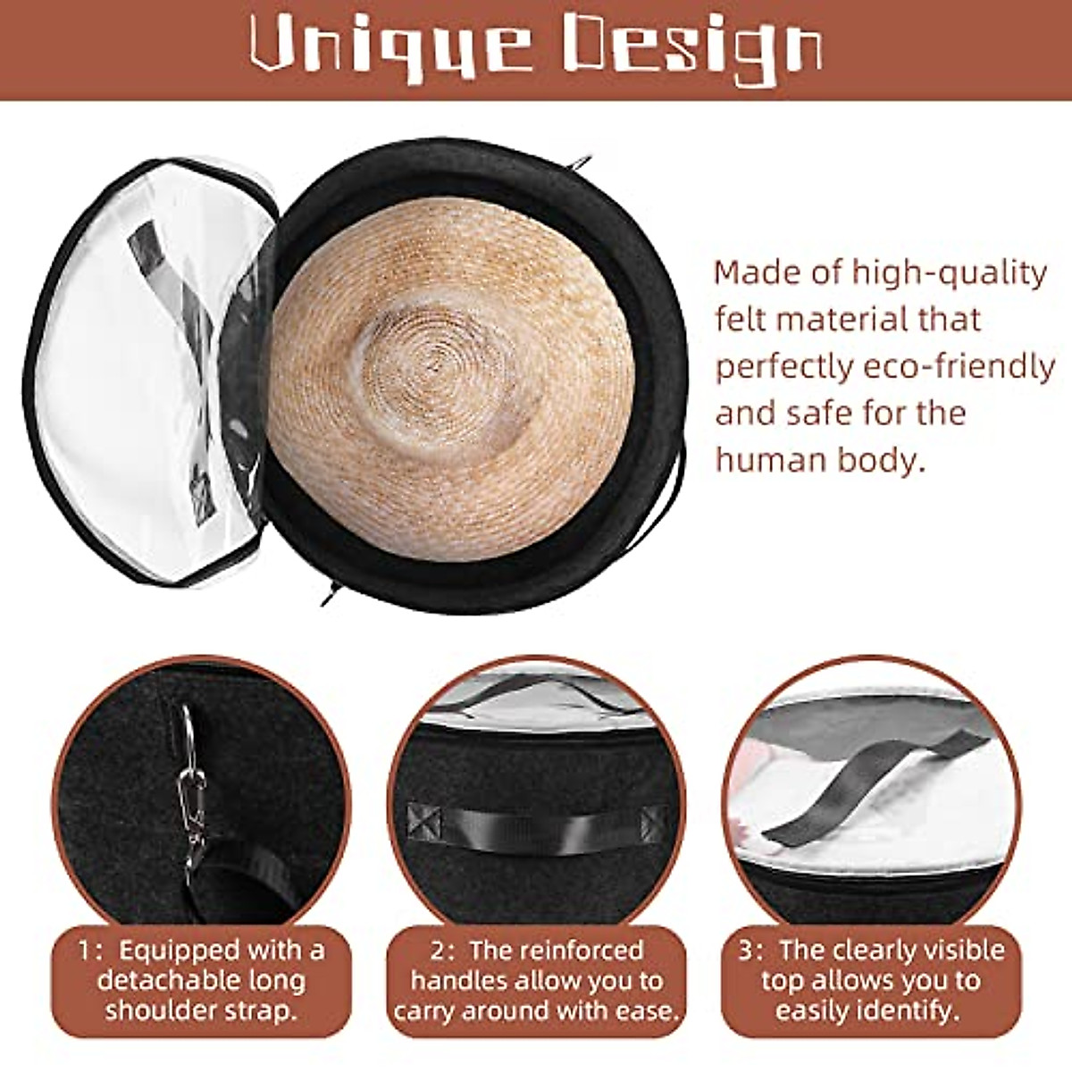 Pehciroe Hat Boxes for Women & Men Storage Large Felt Hat Boxes Storage Round Foldable Hat Carrier Travel Cowboy Hat Storage Box Storage for Hats Toy Clothes with Lid, Gray