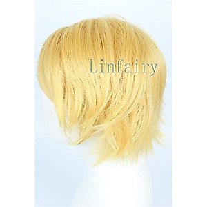 Linfairy Short Straight Blonde Cosplay Wig Halloween Costume Wig for Men sung