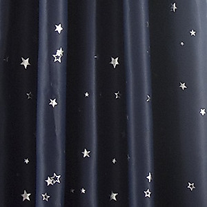 Lush Decor Room Darkening, Energy Efficient (Pair), 84” x 52”, Navy Star Blackout Curtains-Window Panel Set, L, 2 Count