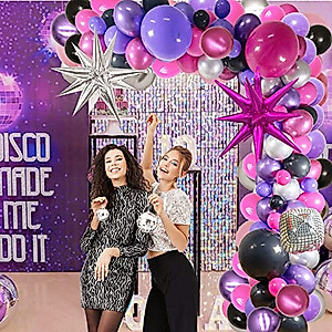 Women Birthday Disco Party Decorations, Girls Birthday Party Balloons Black Purple Rose Red Metallic Silver Explode Star Mylar Silver Disco Ball Balloon for Females Bachelorette Hip Pop Party Decor