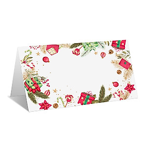 Place Cards for Christmas Party, Editable Name Place Cards, Seating Place Cards for Tables, Tent Style Cards for Wedding, Dinner Party or Any Occasion, Easy Folding, Pack of 25 Escort Cards(A06)