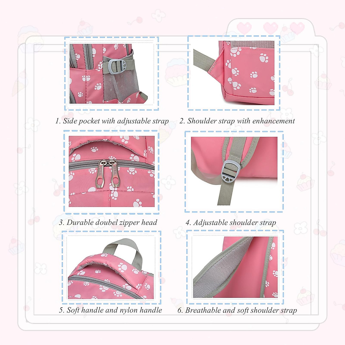 Dog Paw Prints Backpack Primary School Student Book Bag School Bag for Students