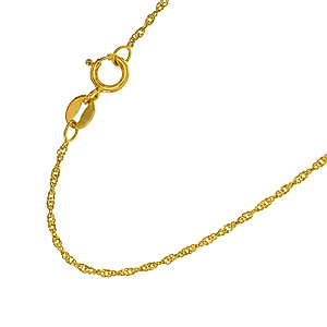 JewelStop 10k Solid Yellow Gold 1 mm Singapore Chain Necklace, Spring Ring Clasp - 20 Inches, 1gr.