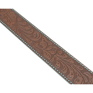 BC Belts Leather Belt Strap with Embossed Western Scrollwork 1.5" Wide with Snaps (Brown/Teal-S)