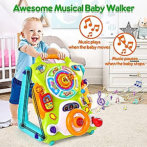 3-in-1 Baby Walker for Boy Girls Sit to Stand Toy Activity Center Drawing Board Infant Toys for 1 Year Old Birthday Gifts 9 12 18 Months 2 3 Year Old Kid Toddler Push Toy Musical Sound Light Effect