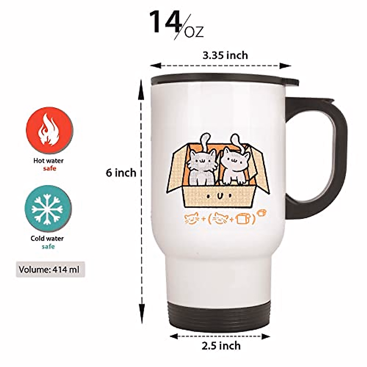 Gift for Cat Lovers Box Kittens Illustration with Equation Caption for Kids and Adults 14oz Steinless Steel Travel Mug